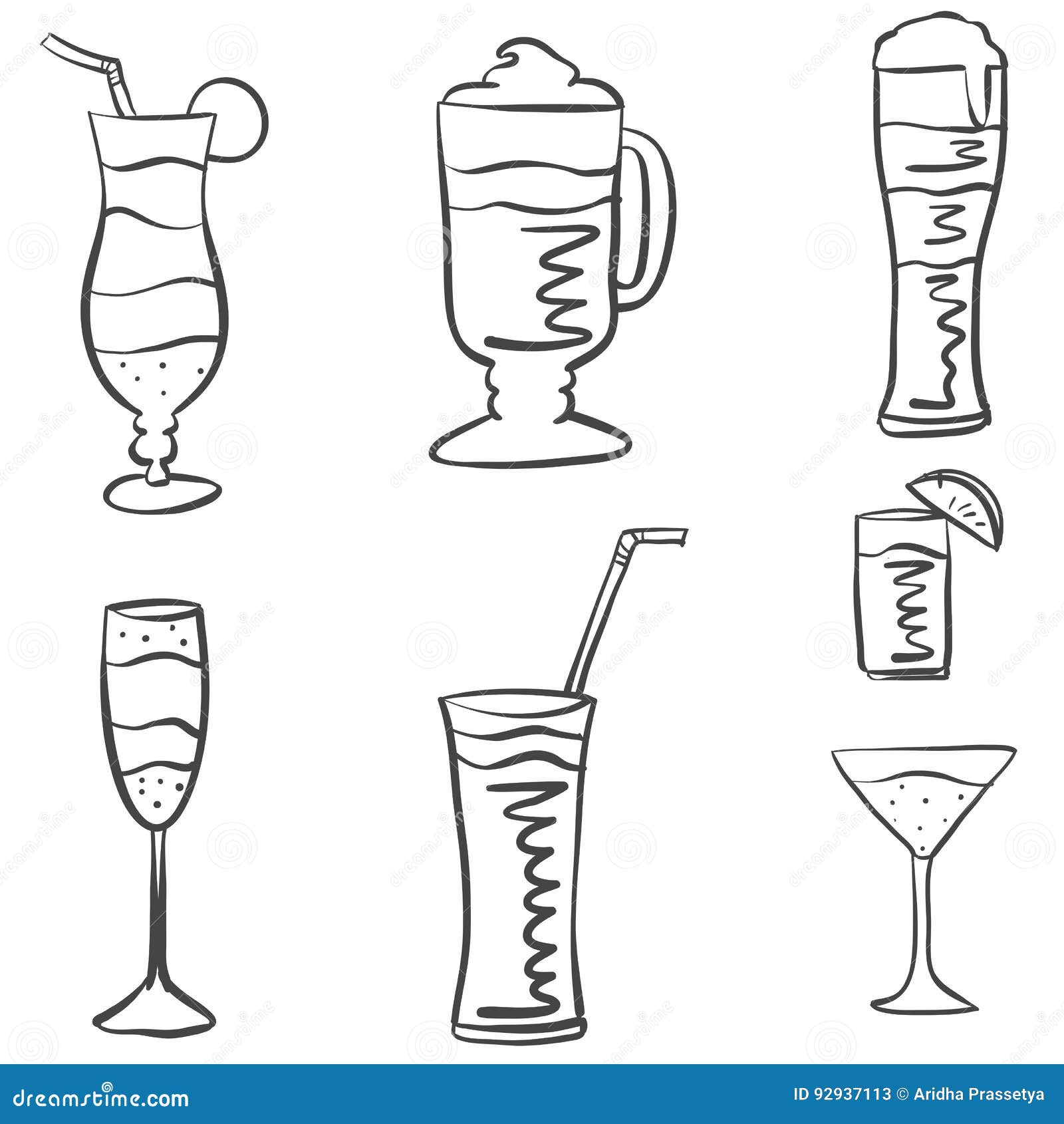 Various Drink Hand Draw Doodles Stock Vector - Illustration of liquor ...