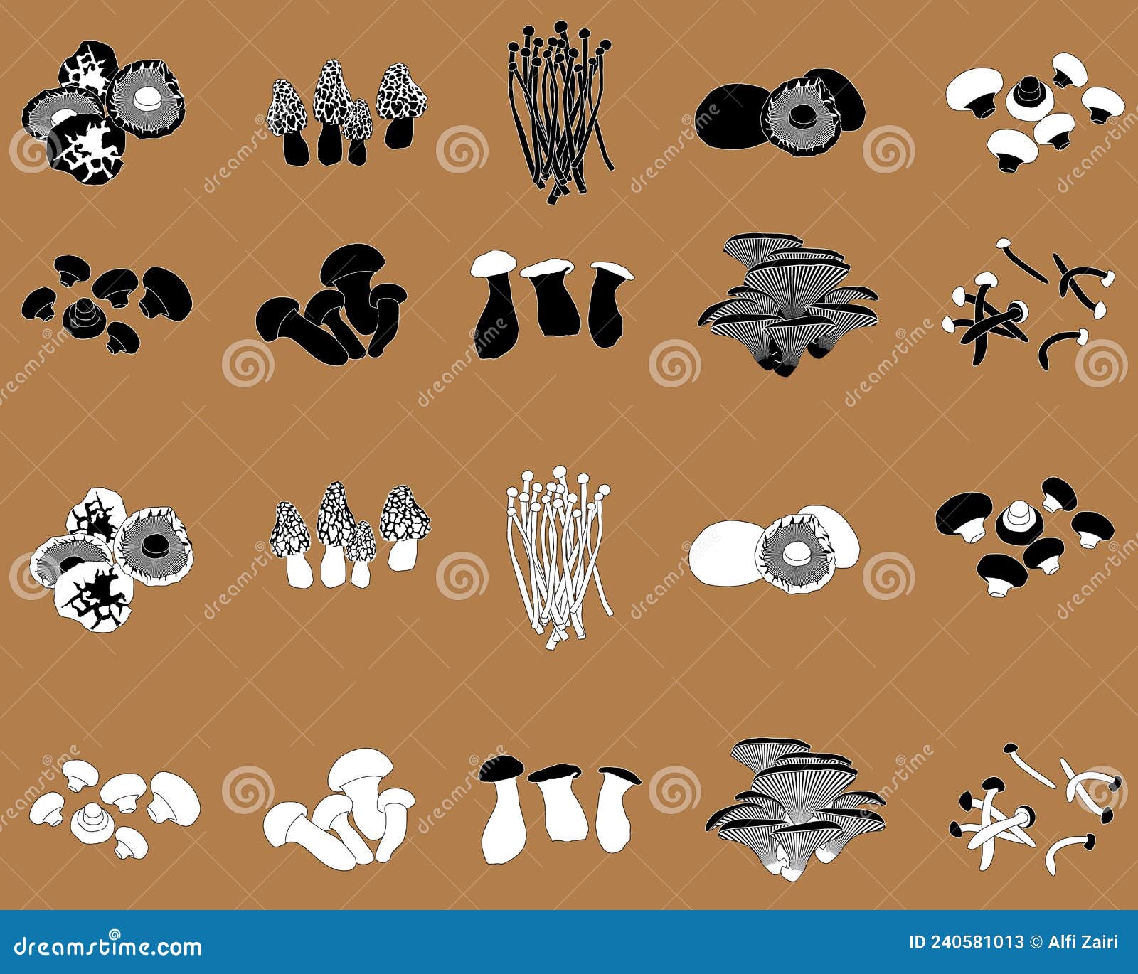 Various Edible Silhouette Mashrooms Outline By Vector Design ...