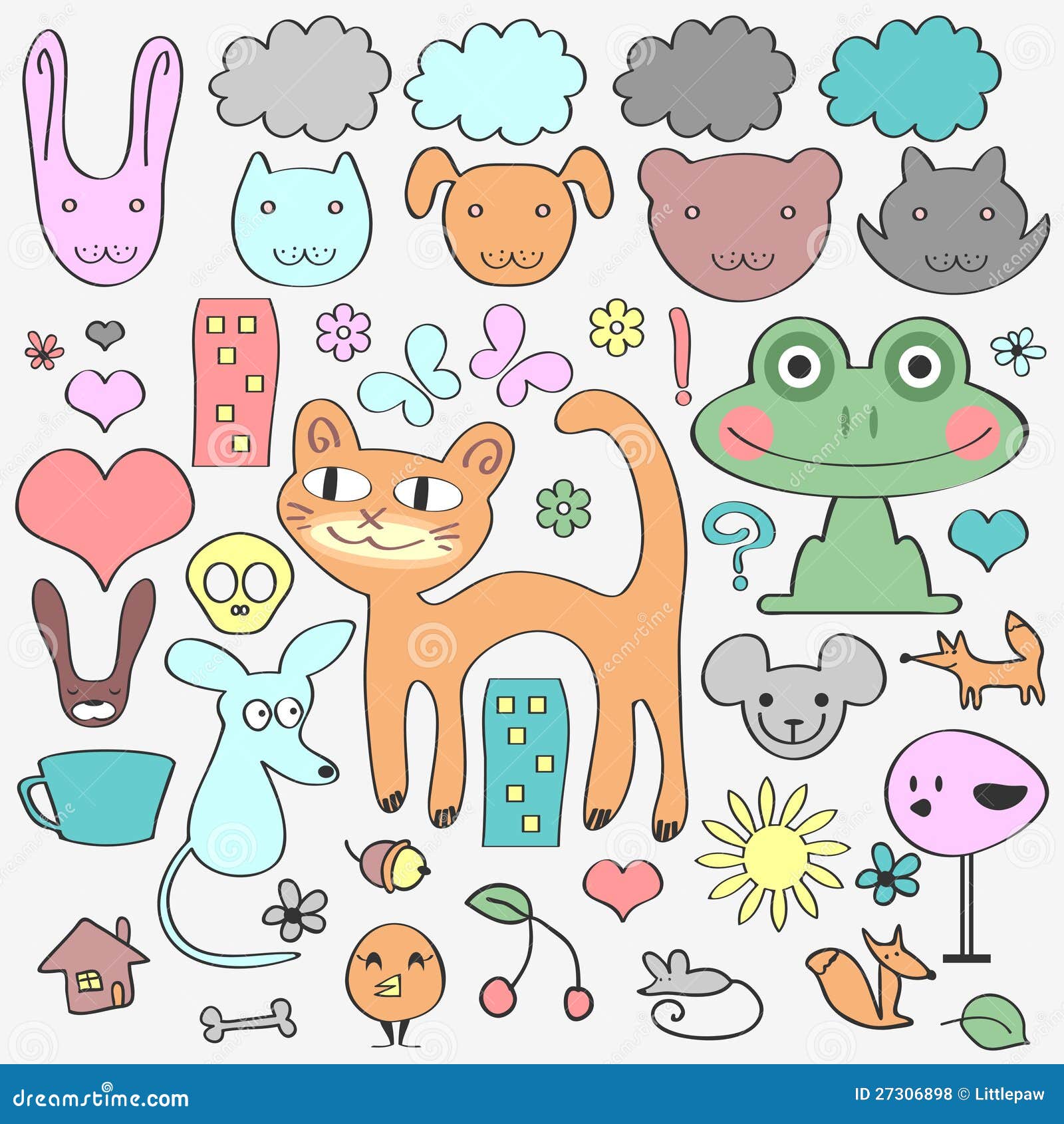 Various Elements Animals Childish Set Stock Vector - Illustration of ...