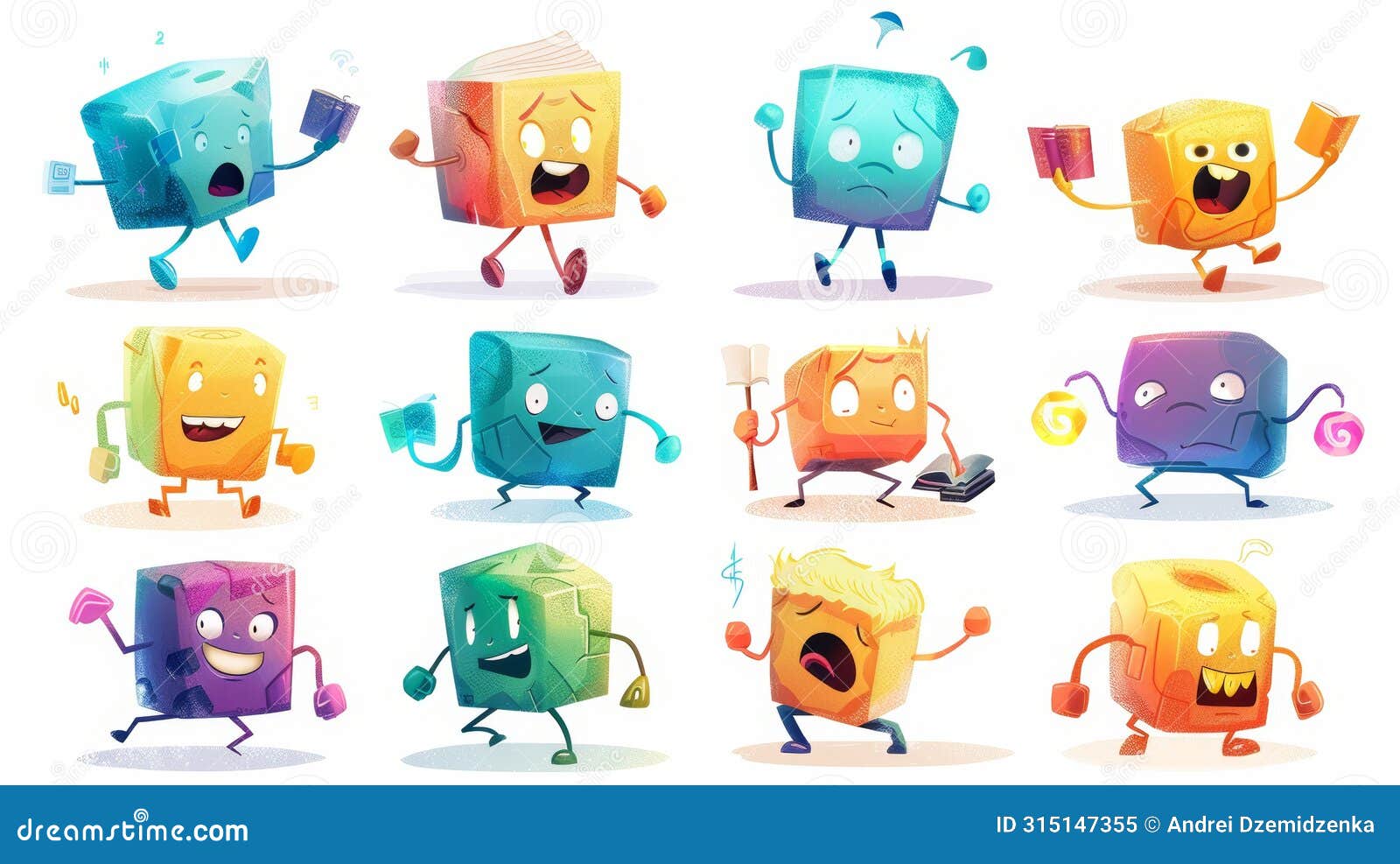 Various Emotions Of Parallelepiped Or Cuboid Cartoon Character ...