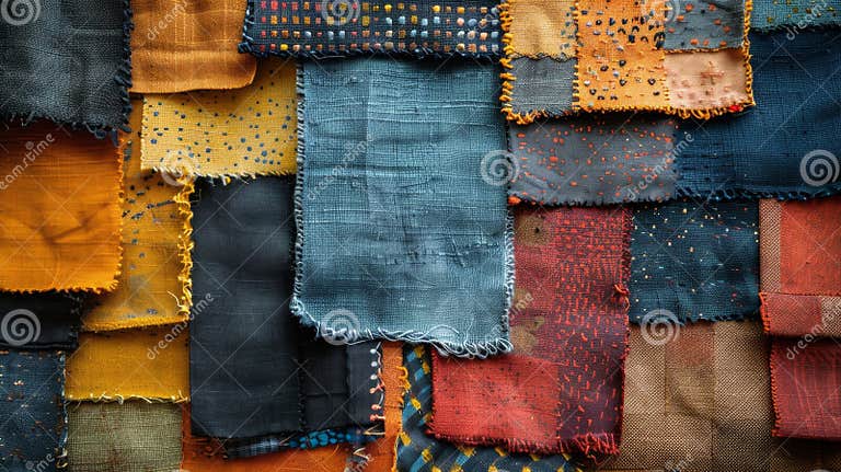 Fabric Patchwork Art, Various Fabric Scraps with Different Patterns and ...