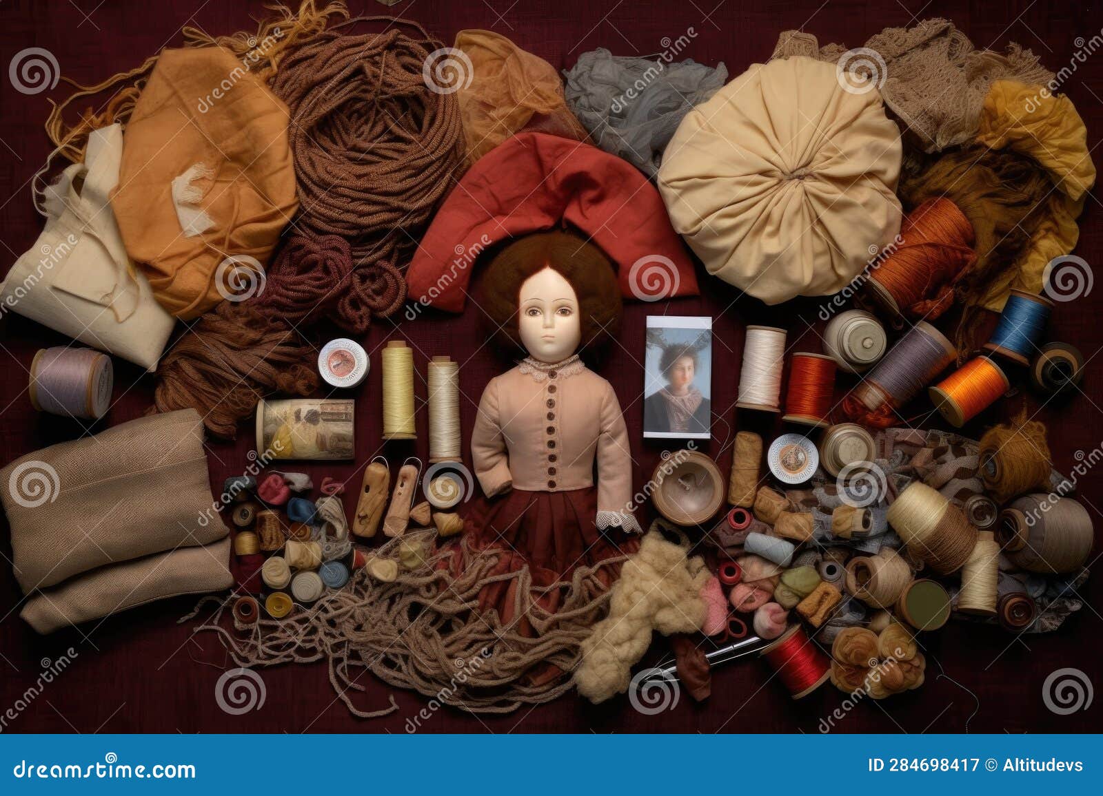 Various Fabrics and Materials Used in Doll Making Stock Image - Image ...