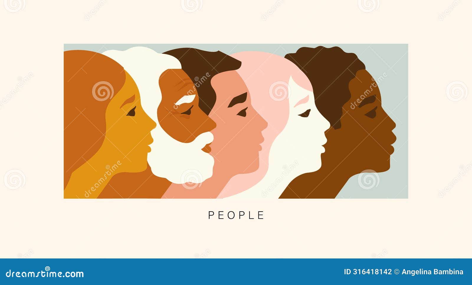 Various Faces. Characters in a Row. Abstract People Portraits. View ...