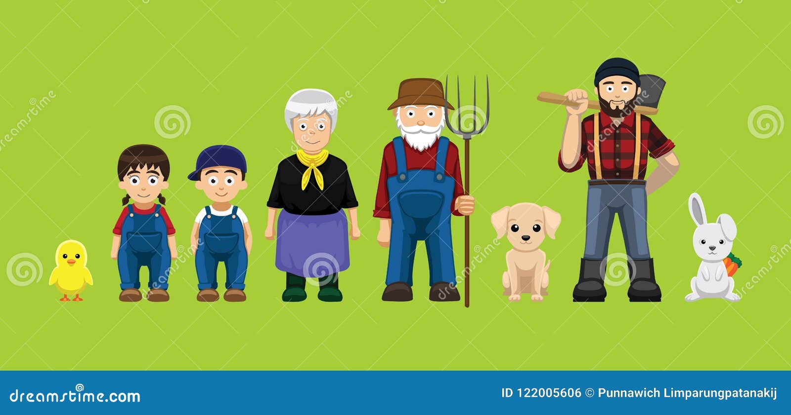 Various Farm Cute Character Cartoon Vector Illustration Set Stock ...