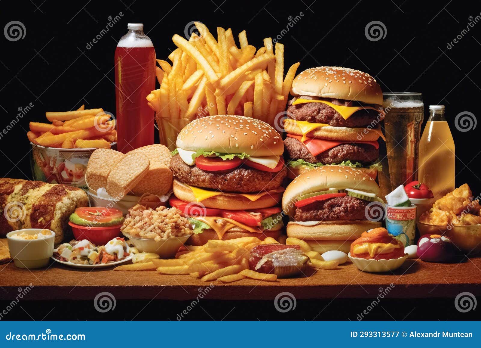 Various Fast Food Products and Drinks. Stock Illustration ...