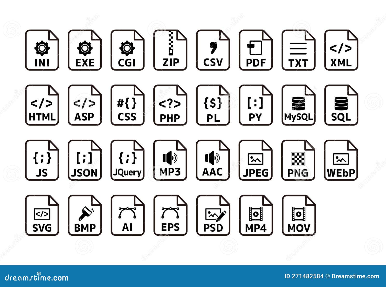 Various File Formats Vector Icon Illustration Set Stock Vector ...