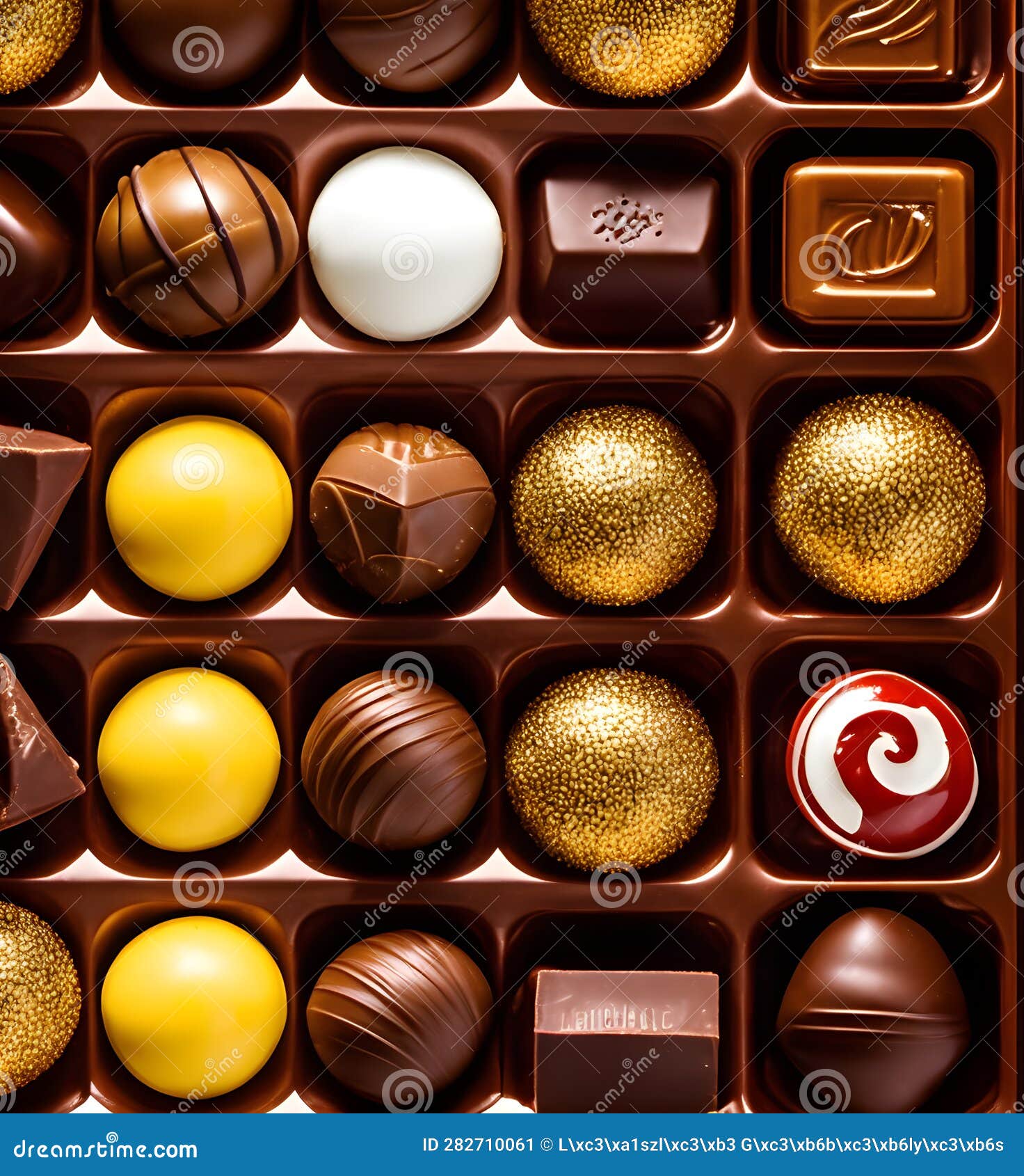 Various Filled Chocolates Placed in Regular Compartments. Stock ...