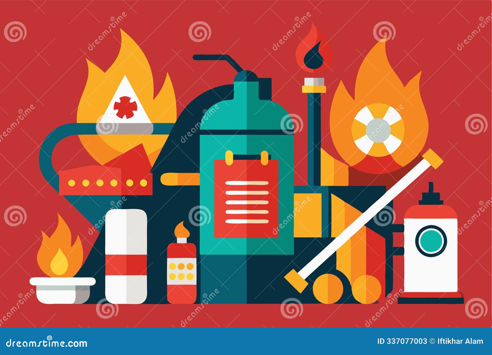 Various Fire Prevention Tools Illustrated with Flames, Emphasizing the ...