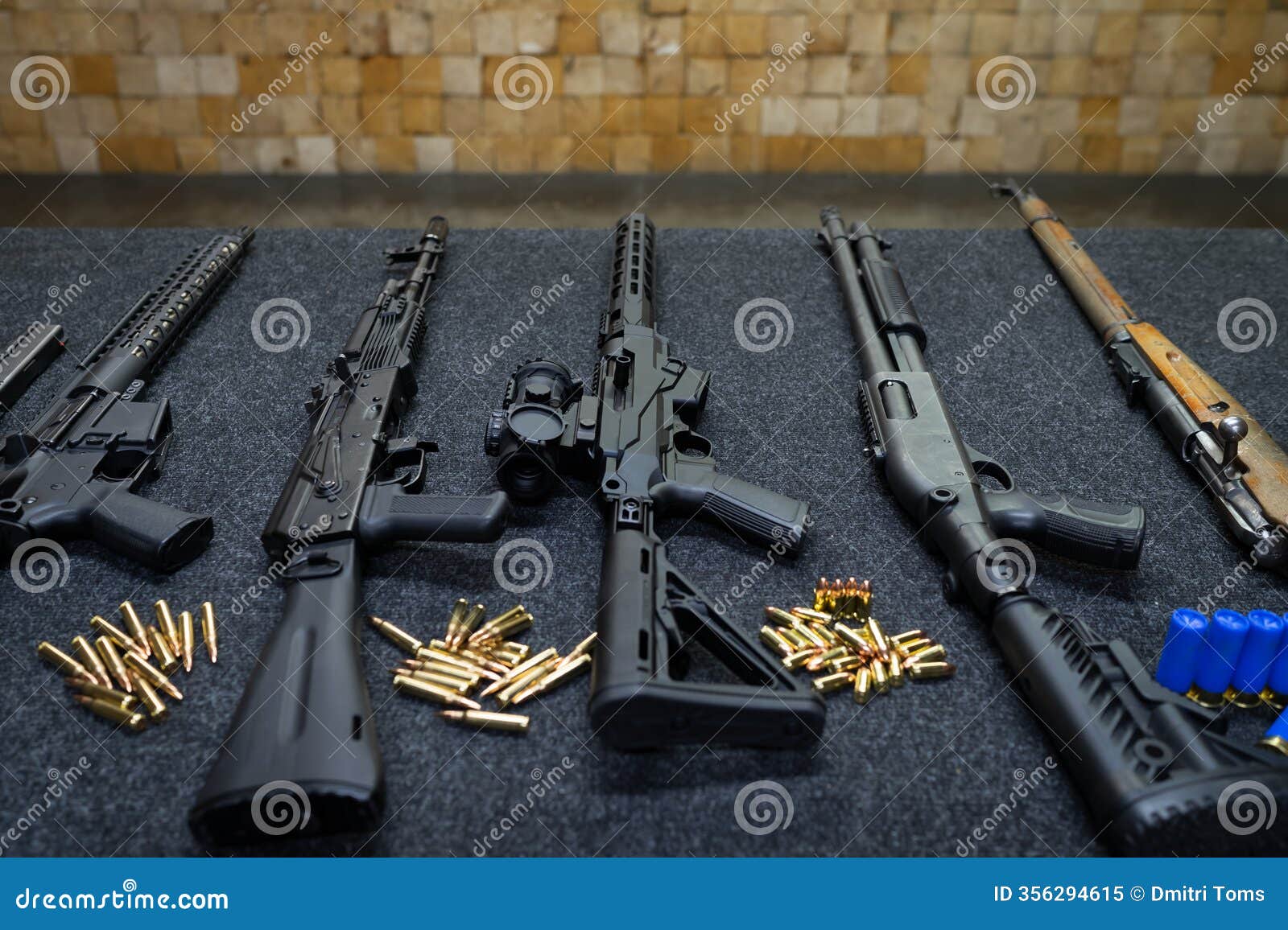 Various Firearms on a Table in a Shooting Range, Close Up Stock Image ...