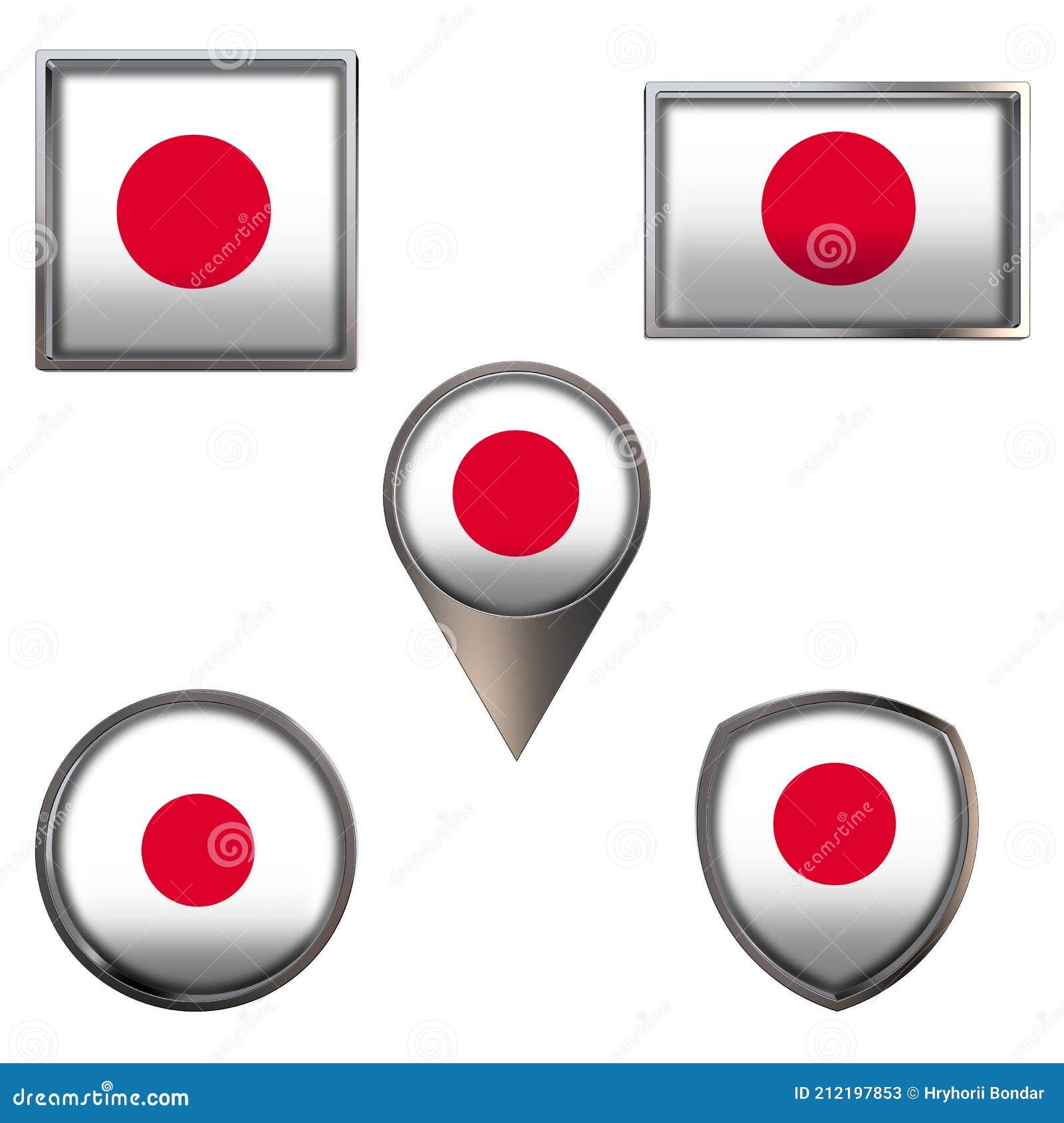 Flags of the Japan Icons Set Image Stock Illustration - Illustration of ...