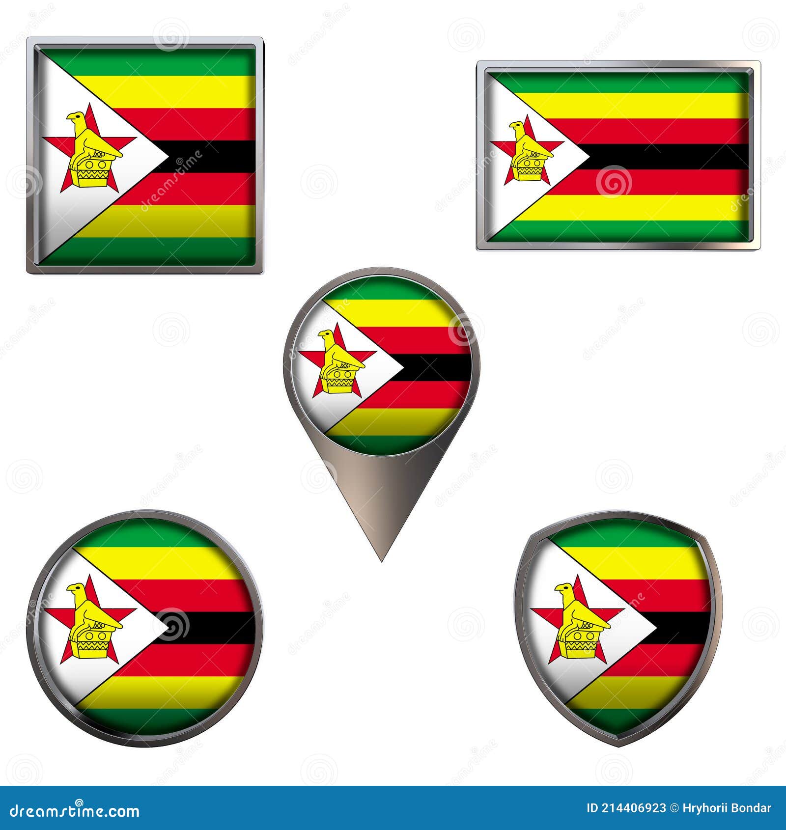 Flags of the Zimbabwe Icons Set Image Stock Illustration - Illustration ...