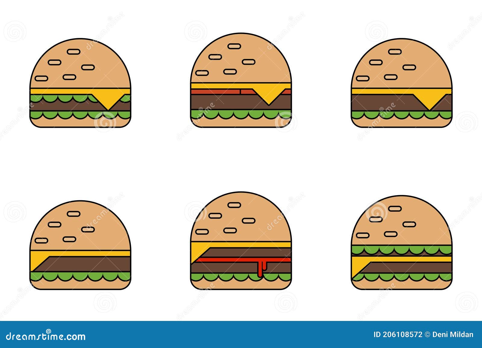 Various Flat Style Hamburger Illustration Design Template Isolated In ...