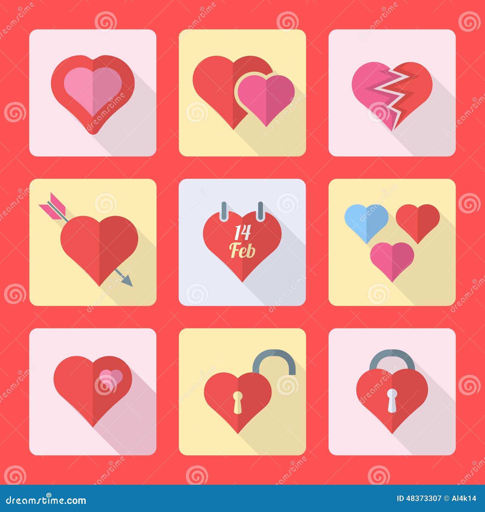 Various Flat Style Heart Icons Set Stock Vector - Illustration of pink ...