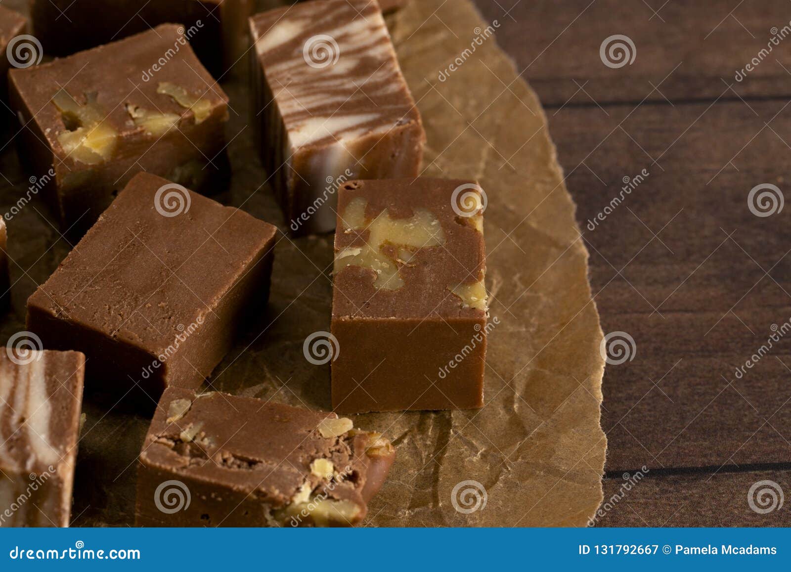 A Various Flavors of Fudge on a Wooden Table Stock Image - Image of ...