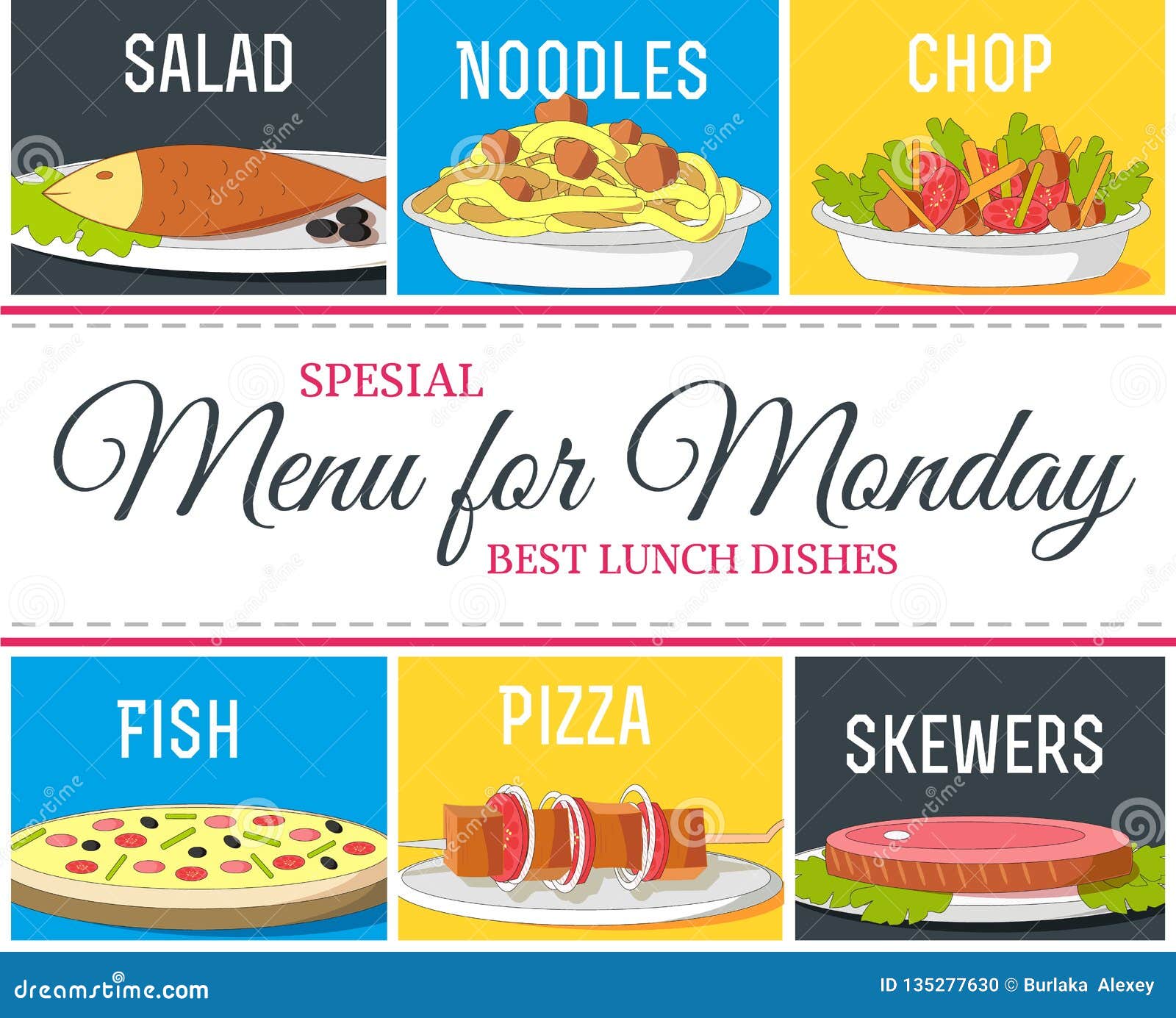 Various Food Dishes Menu Concept. Vector Illustration Design Stock ...