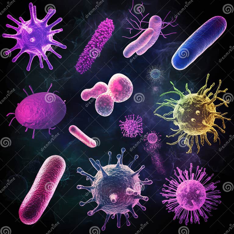 Sequence of Evolving Bacteria Showcasing Diversity in Forms and Colors ...
