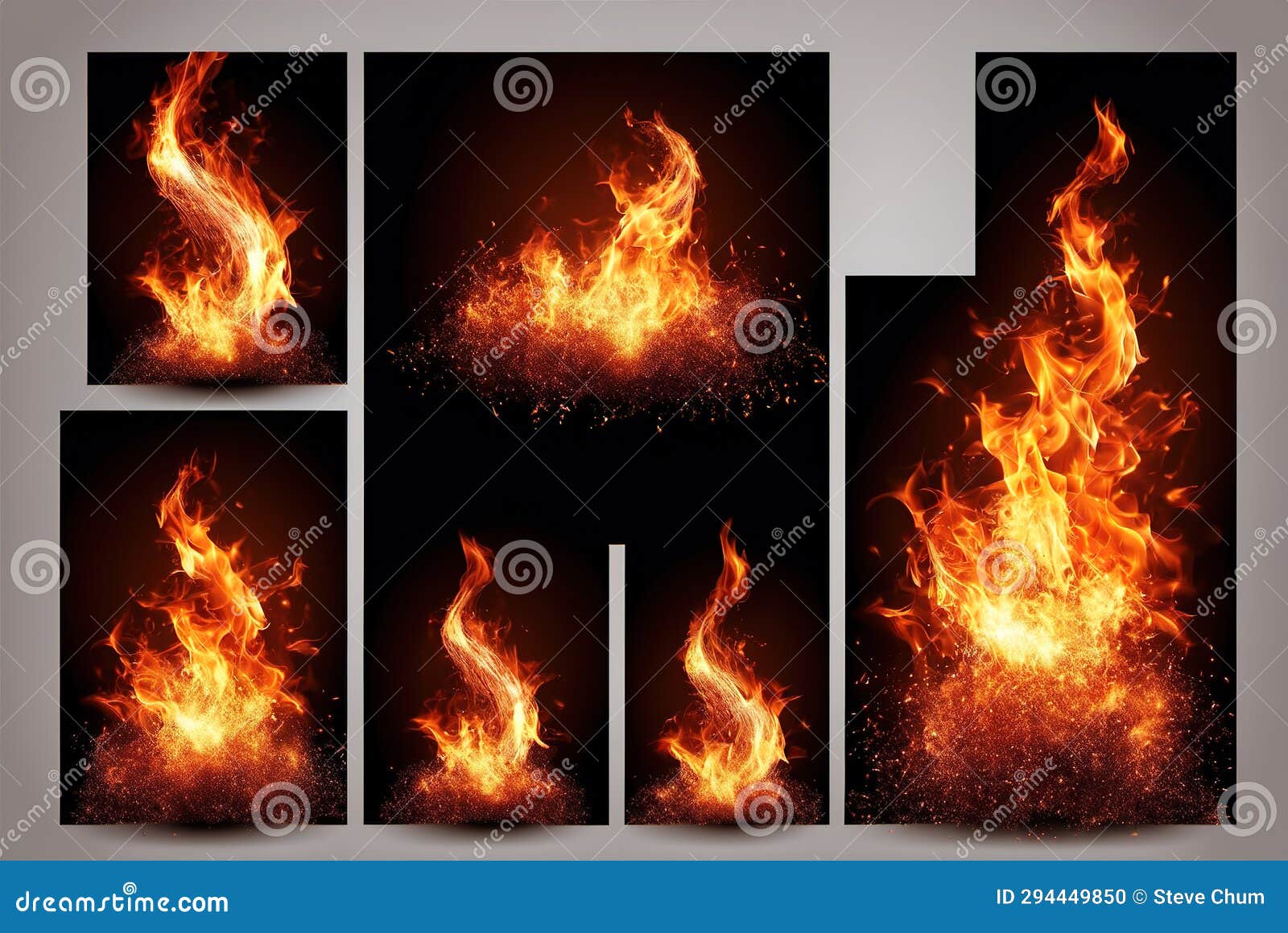 Various Forms of Burning Flame Materials Stock Illustration ...