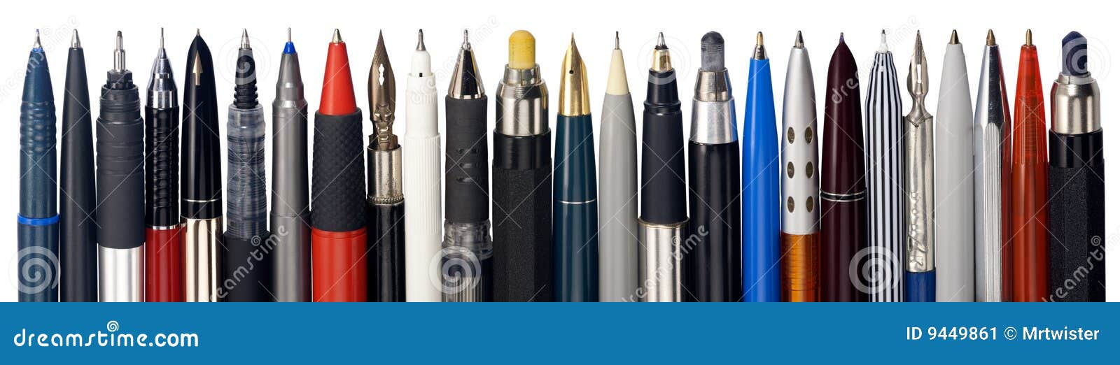 Various Fountain Pens, Ball Pens and Pencils Stock Image - Image of ...