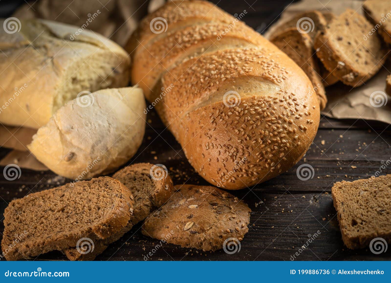 Various Fresh Home Baked Bread, Craft Bakery Stock Photo - Image of ...