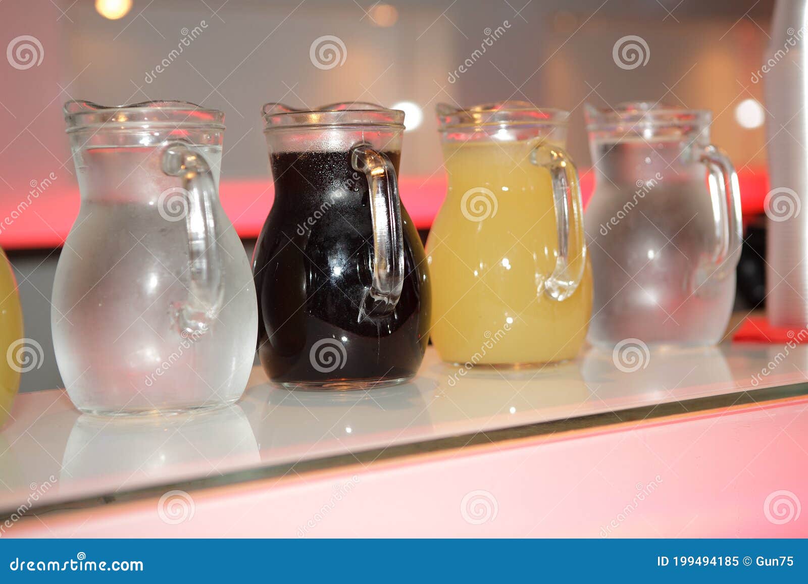 Various Fresh Juice in a Cold Glass Jugs Stock Image - Image of cold ...