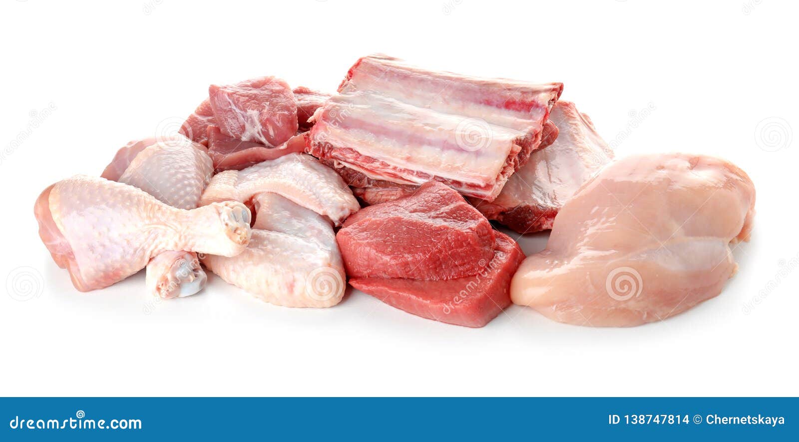 Various Fresh Raw Meats on White Stock Photo - Image of cuisine ...