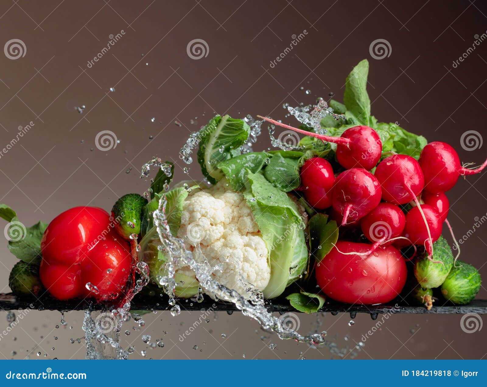 Various Fresh Raw Vegetables with Water Splash Stock Photo - Image of ...