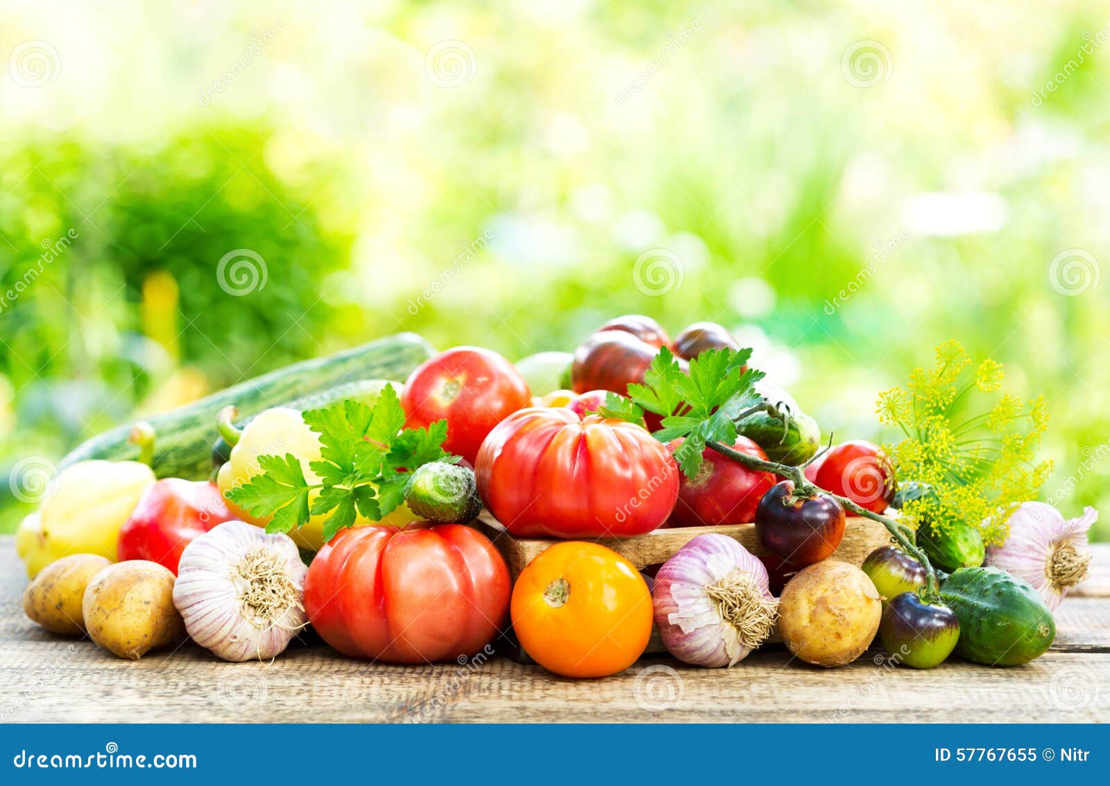 Various Fresh Vegetables on Wooden Table Stock Image - Image of tomato ...