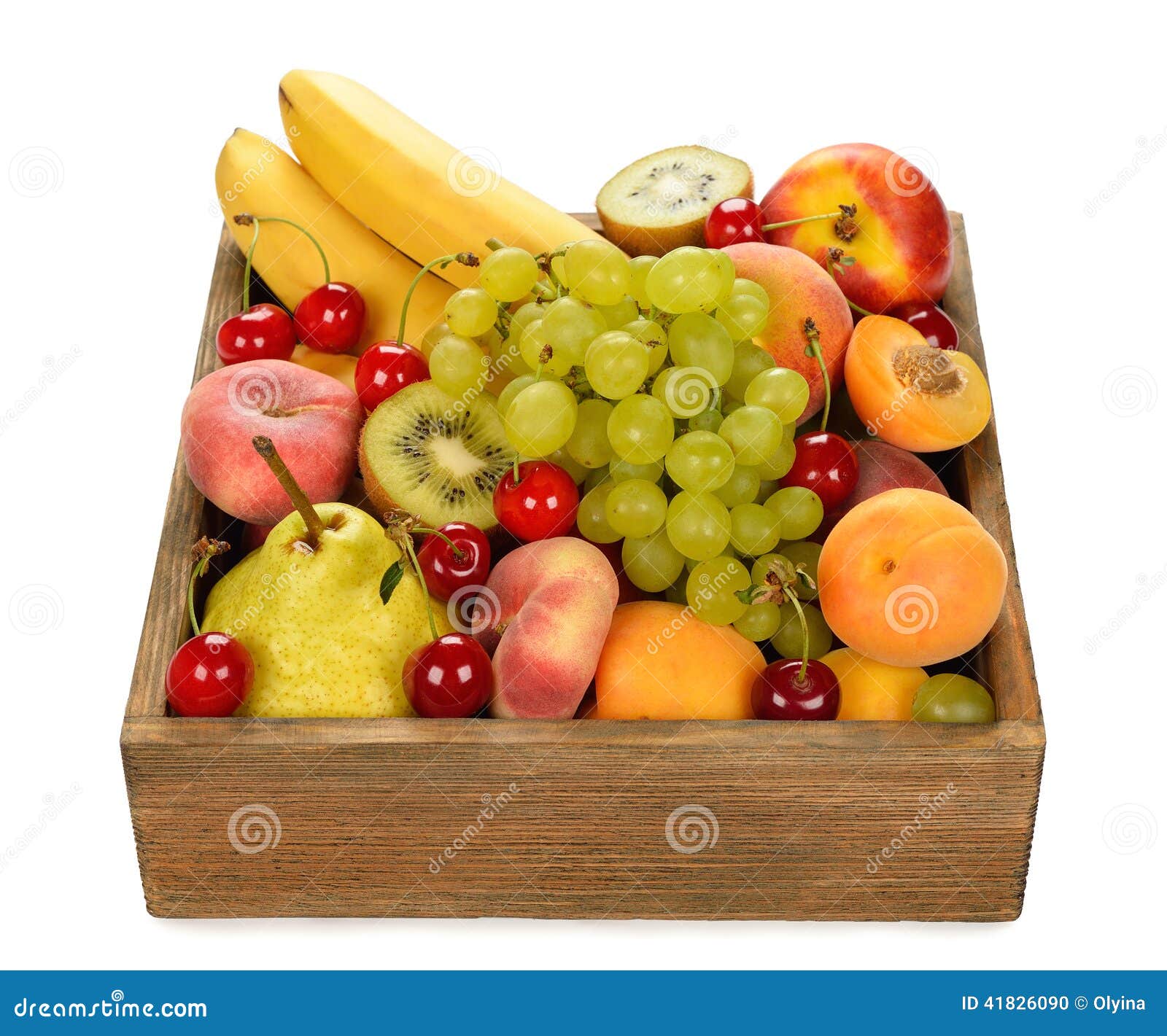 Various Fruit in a Wooden Box Stock Photo - Image of filled, snack ...