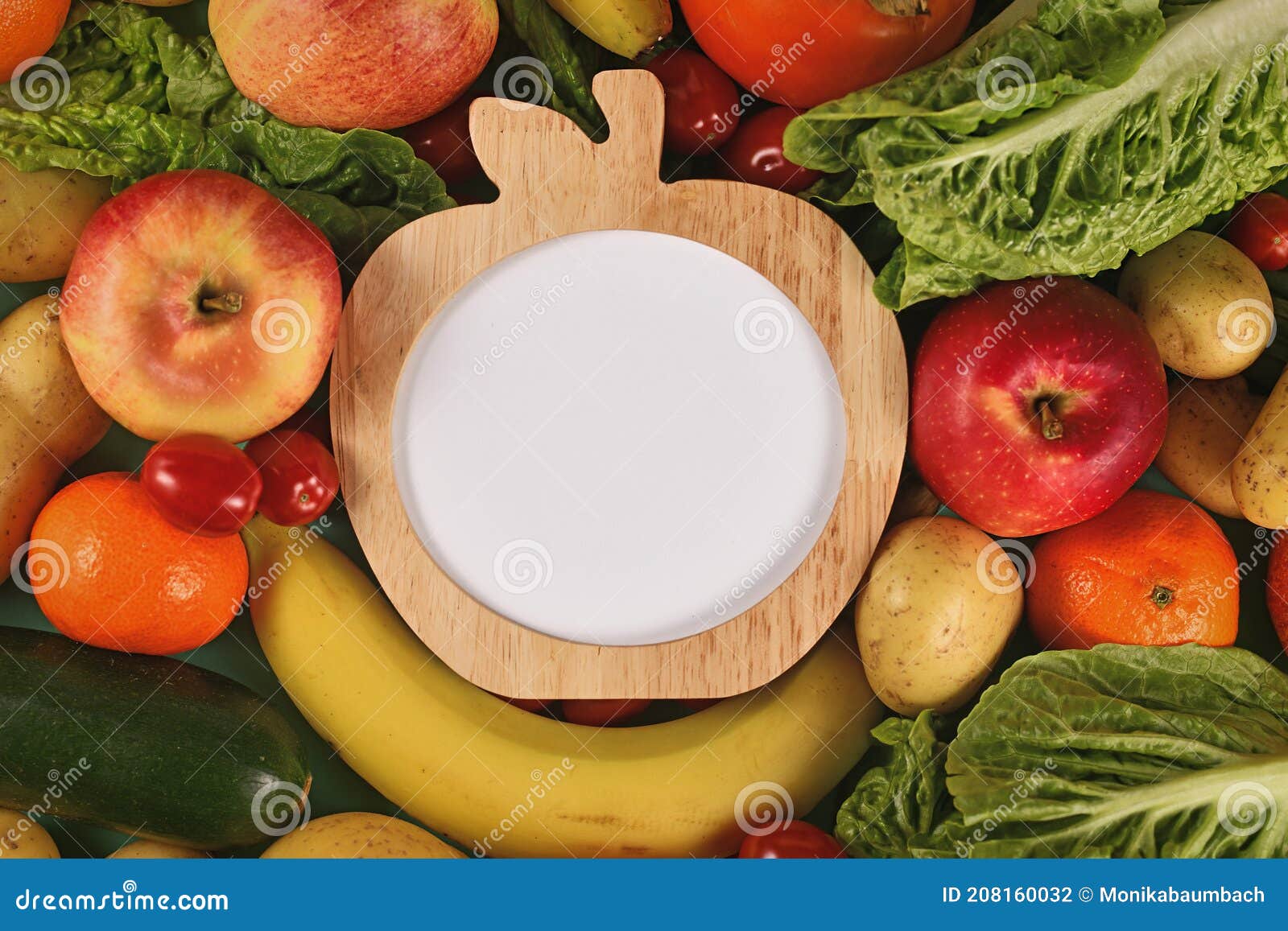 Various Fruits and Vegetables with Empty Apple Shaped Picture Frame for ...