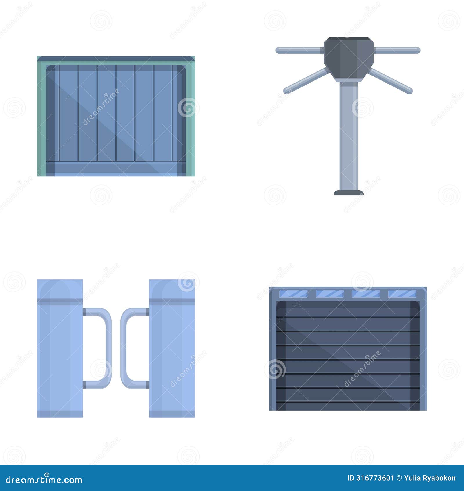 Various Gate Icons Set Cartoon Vector. Automatic Gate and Turnstile ...