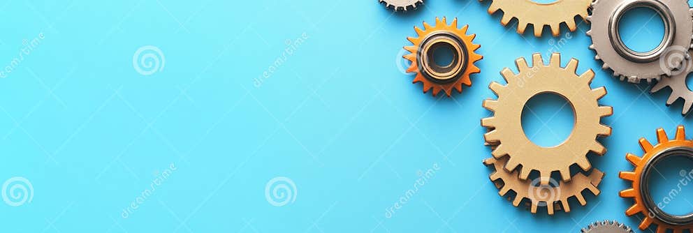 Various Gears and a Microprocessor are Organized on a Vibrant Blue ...