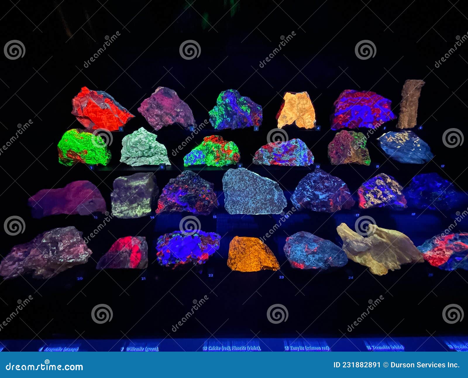 Various Gem Stones Glow Under Fluorescent Light Stock Image - Image of ...