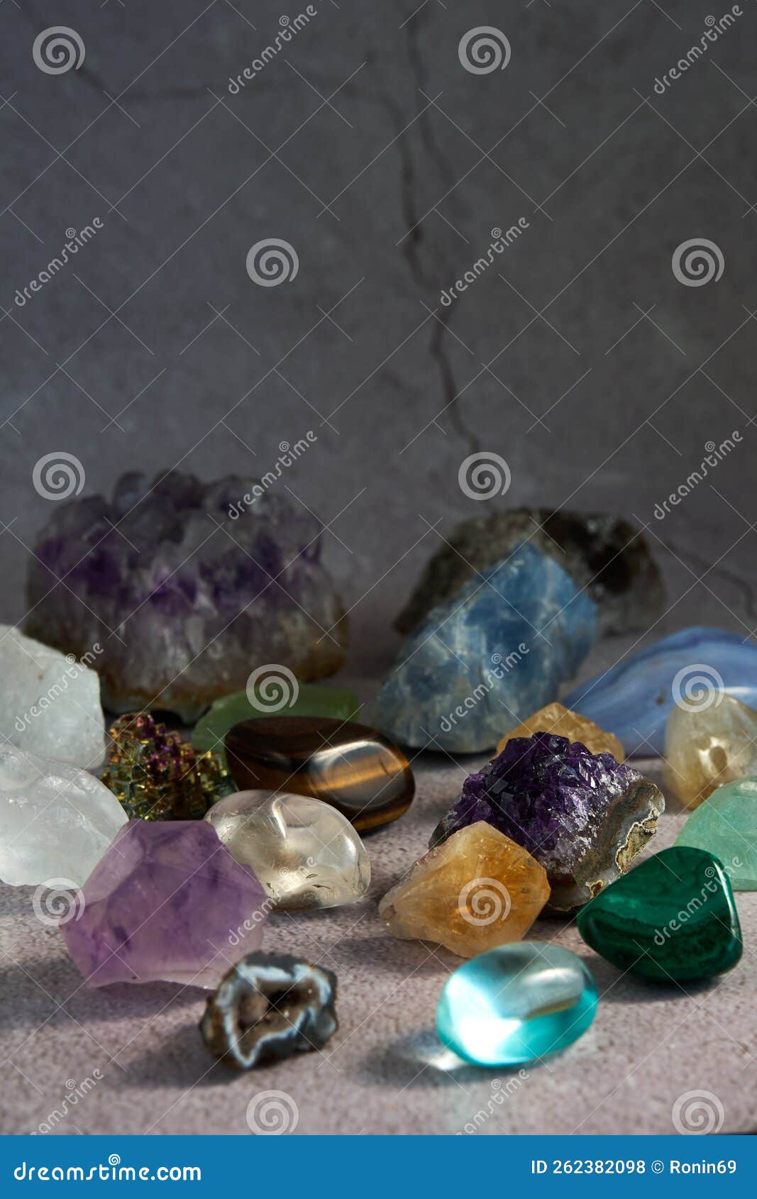 Various Gem Stones on a Gray Background Stock Photo - Image of fashion ...