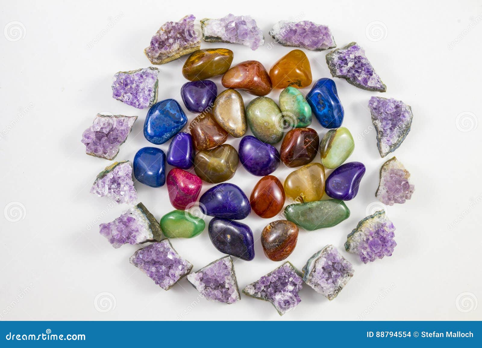 Various Gems and Crystals in a Circle Stock Photo - Image of background ...