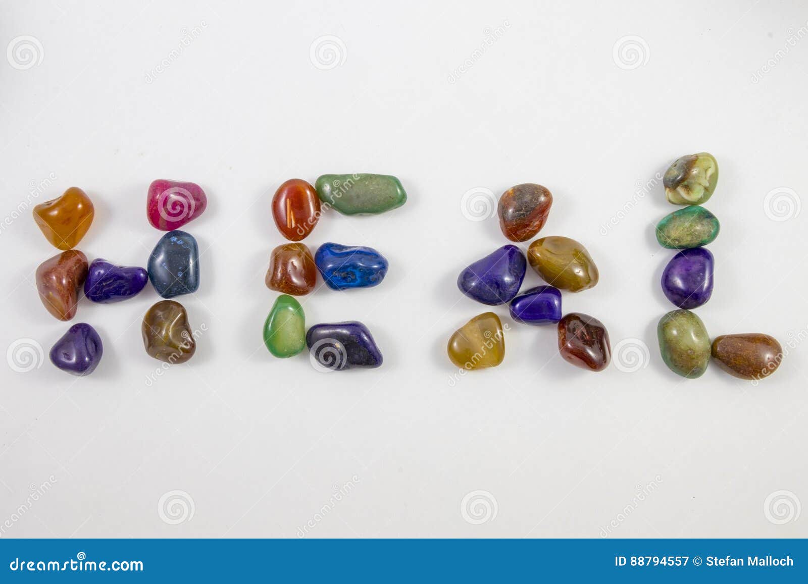 Various Gems and Crystals Spelling Heal Stock Image - Image of black ...