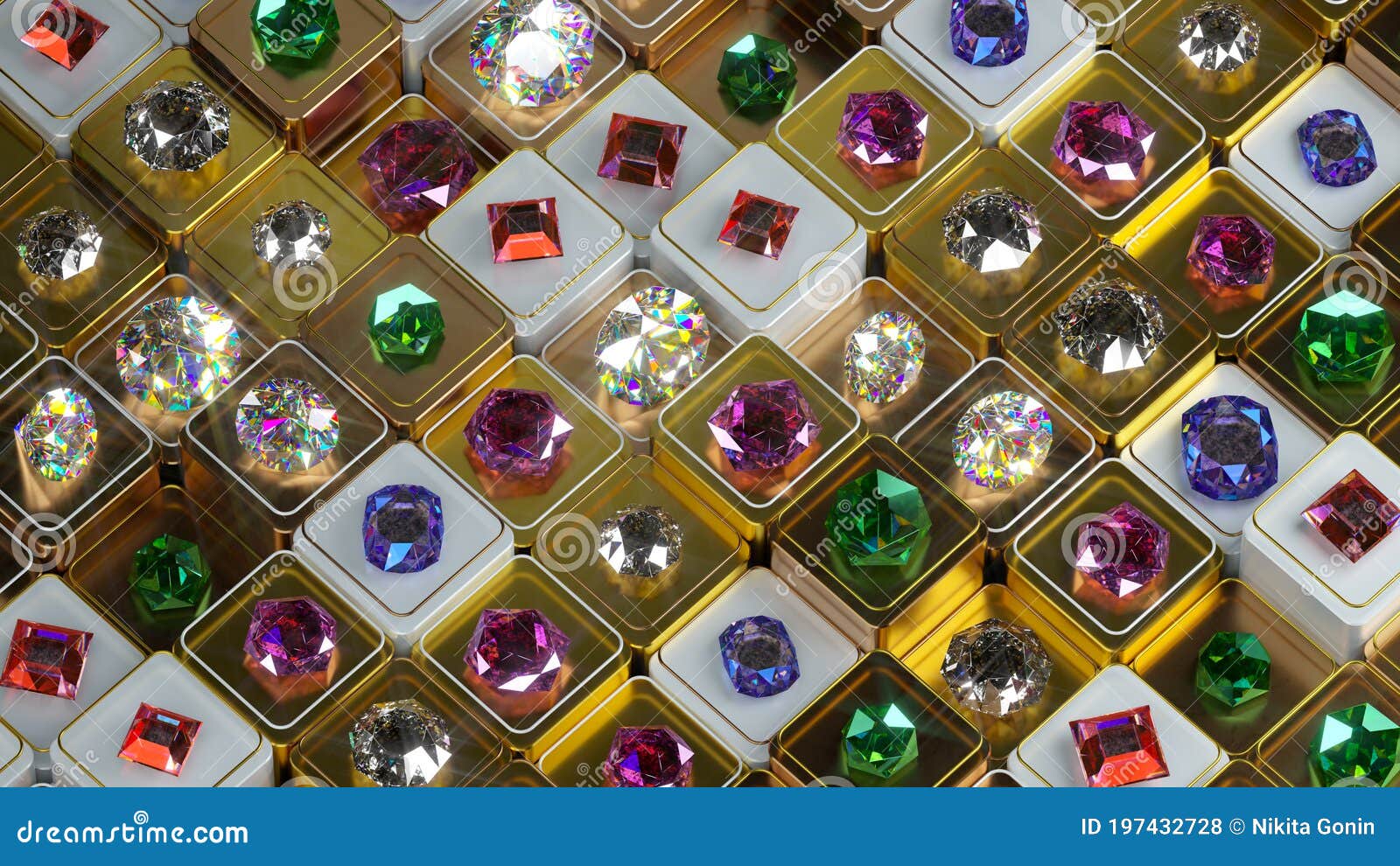Various Gemstones and Precious Metals 3D Rendering Illustration Stock ...