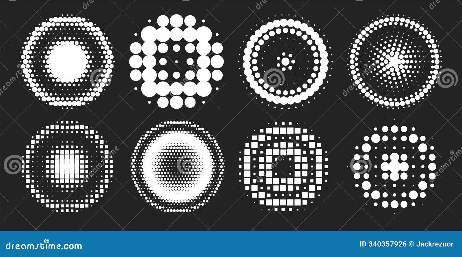 Various Geometric Patterns Created with White Dots Stock Illustration ...