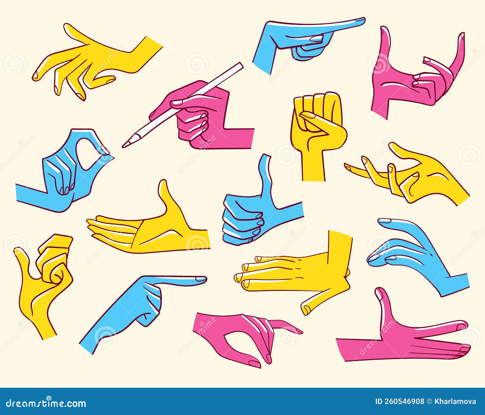 Various Gestures of Differently Colored Hands. Set of Cartoon Vector ...