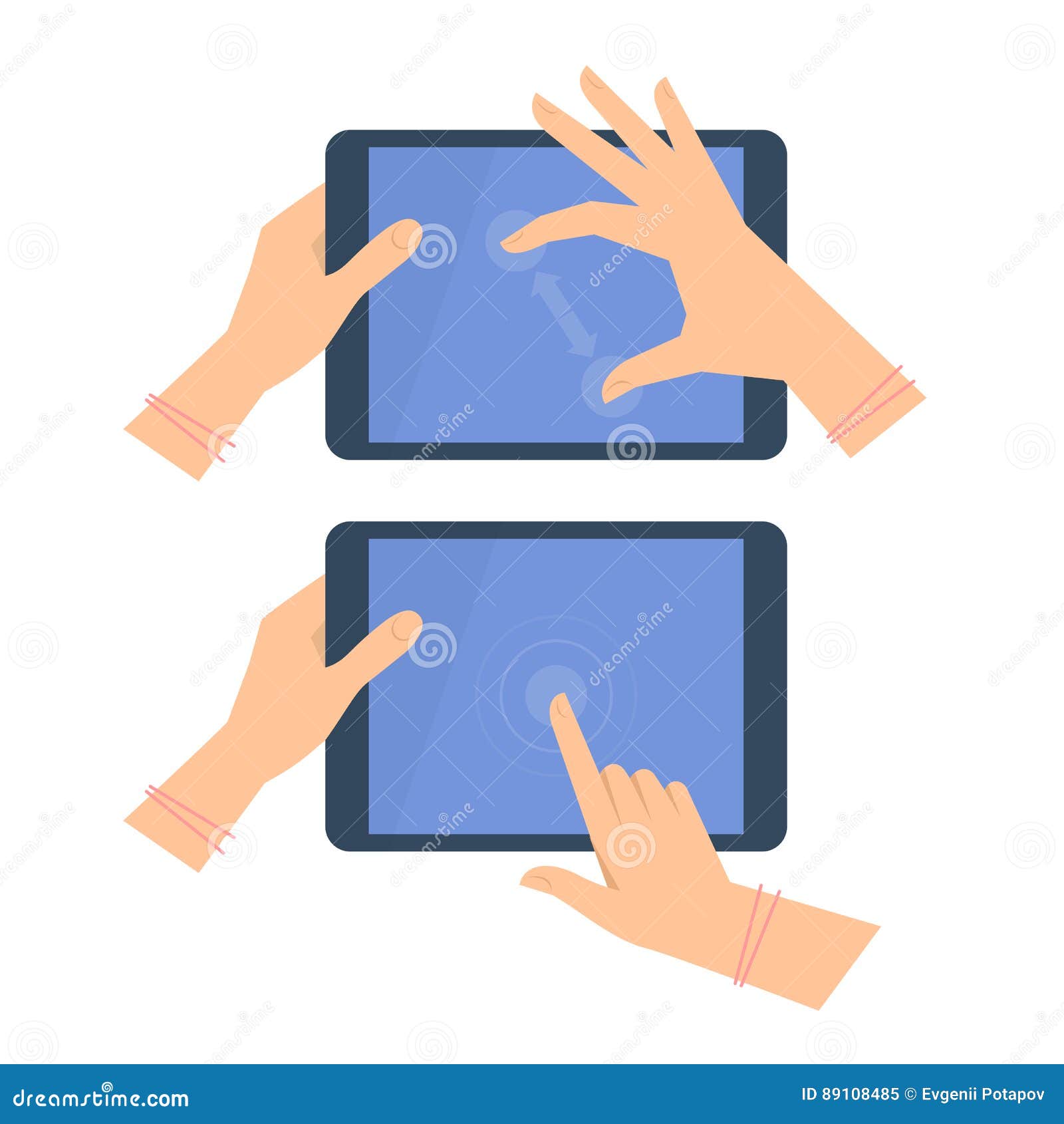 Various Gestures of Female Hands with Tablet Screen. Stock Vector ...
