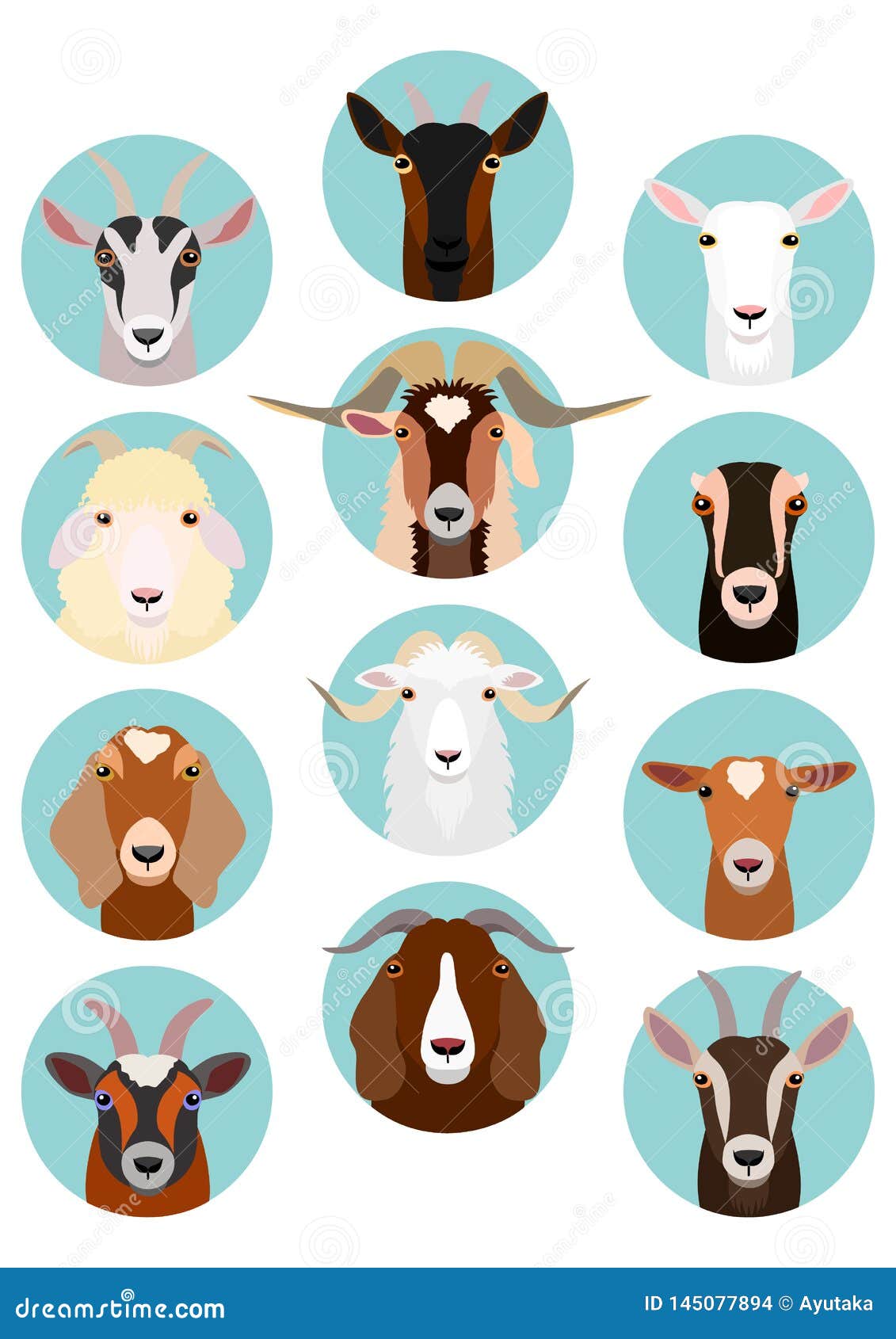 Goats Head On Watercolour Round Stains Vector Illustration ...