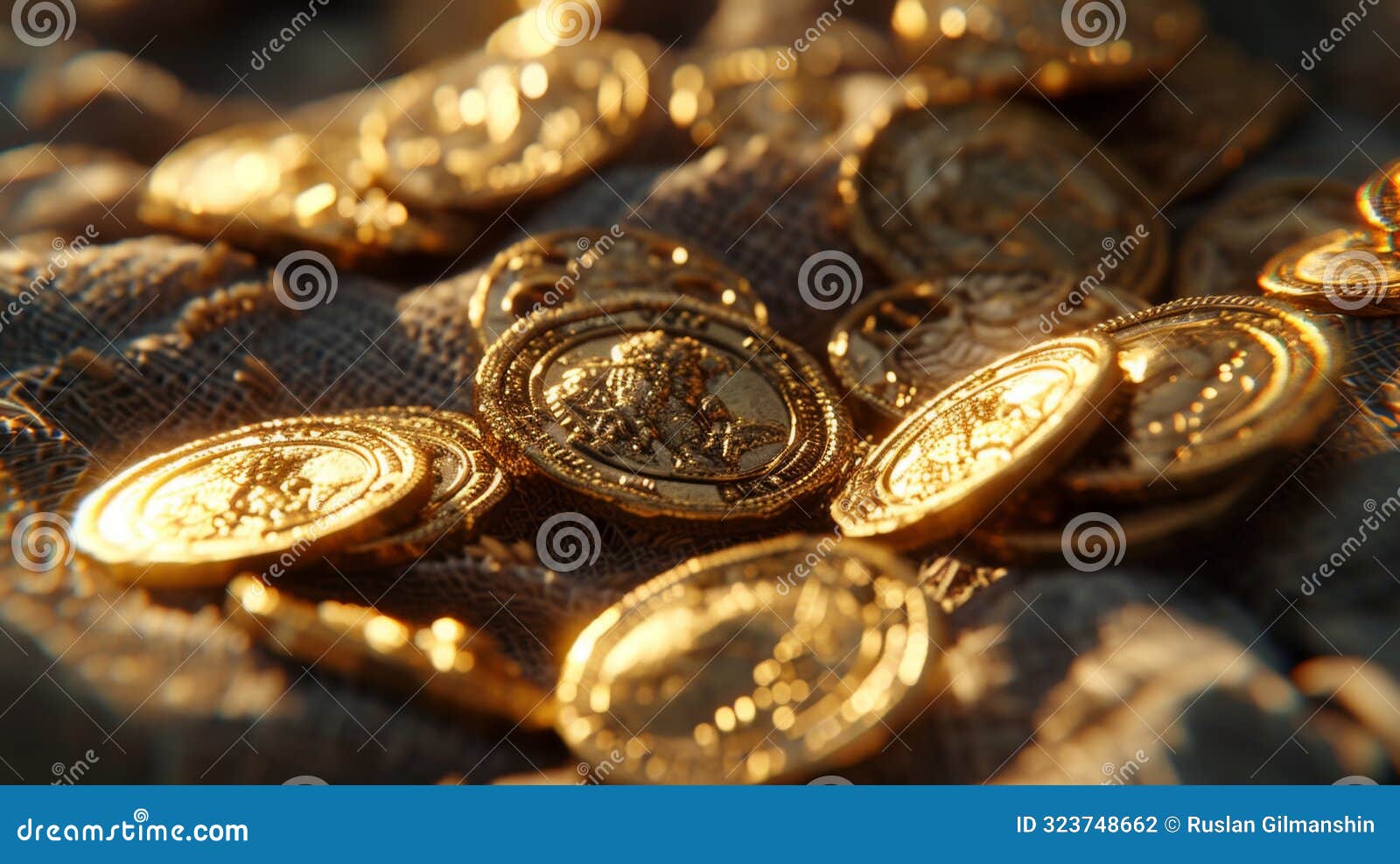 Various Gold Coins are Laying All Over Table Stock Photo - Image of ...