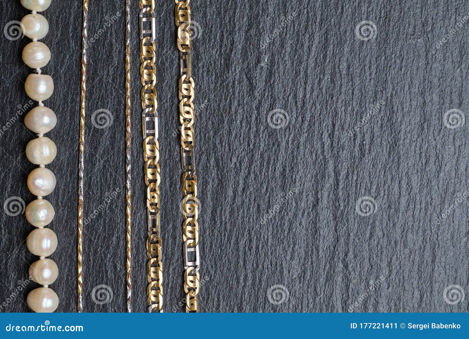 Various Gold and Pearl Chains on a Stone Table Stock Image - Image of ...