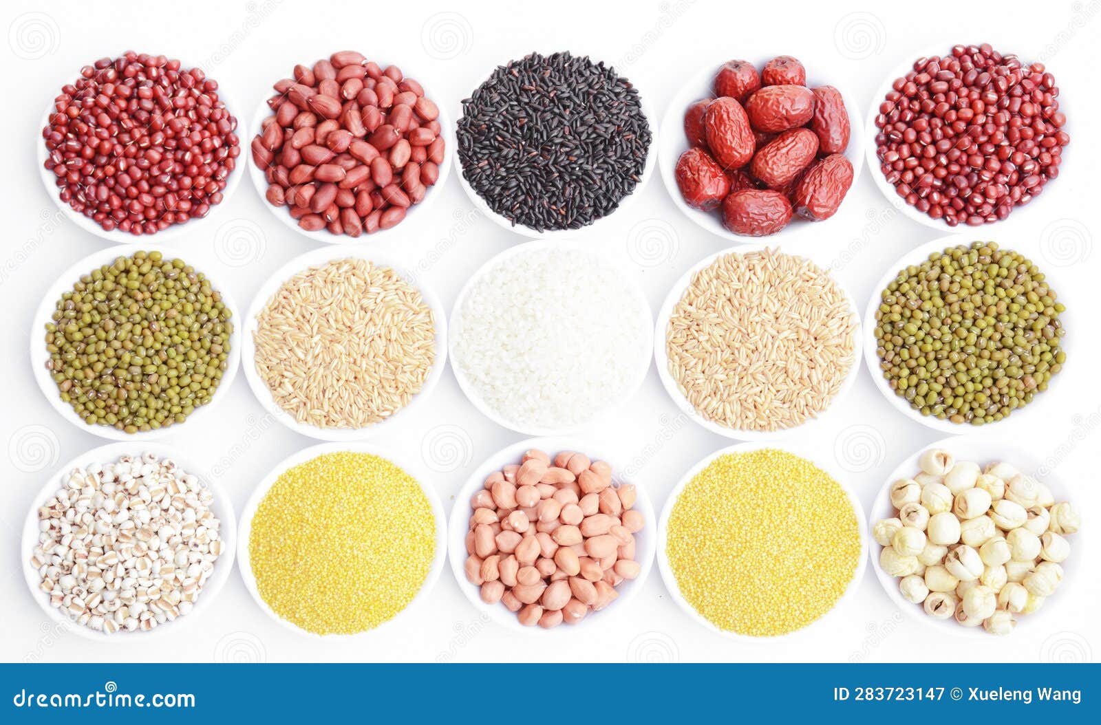 Various Grains in White Dishes on the White Background Stock Image ...