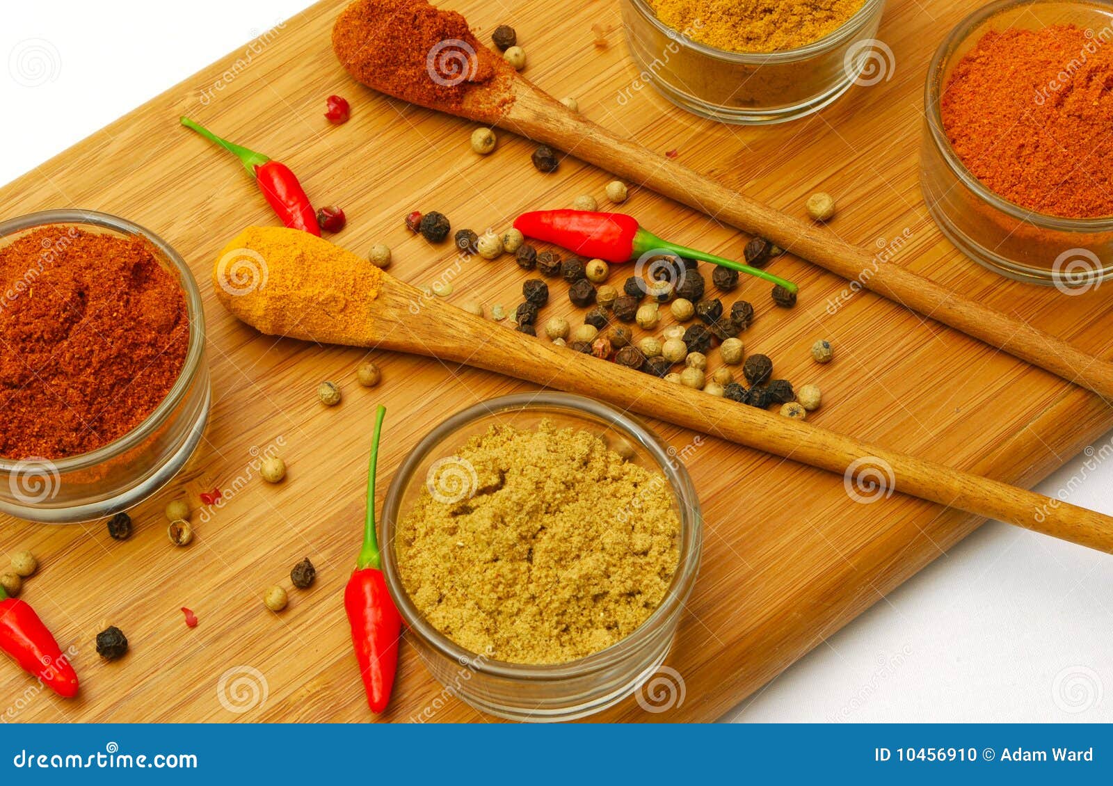 Various Ground and Whole Spice on Board Stock Photo - Image of spoon ...