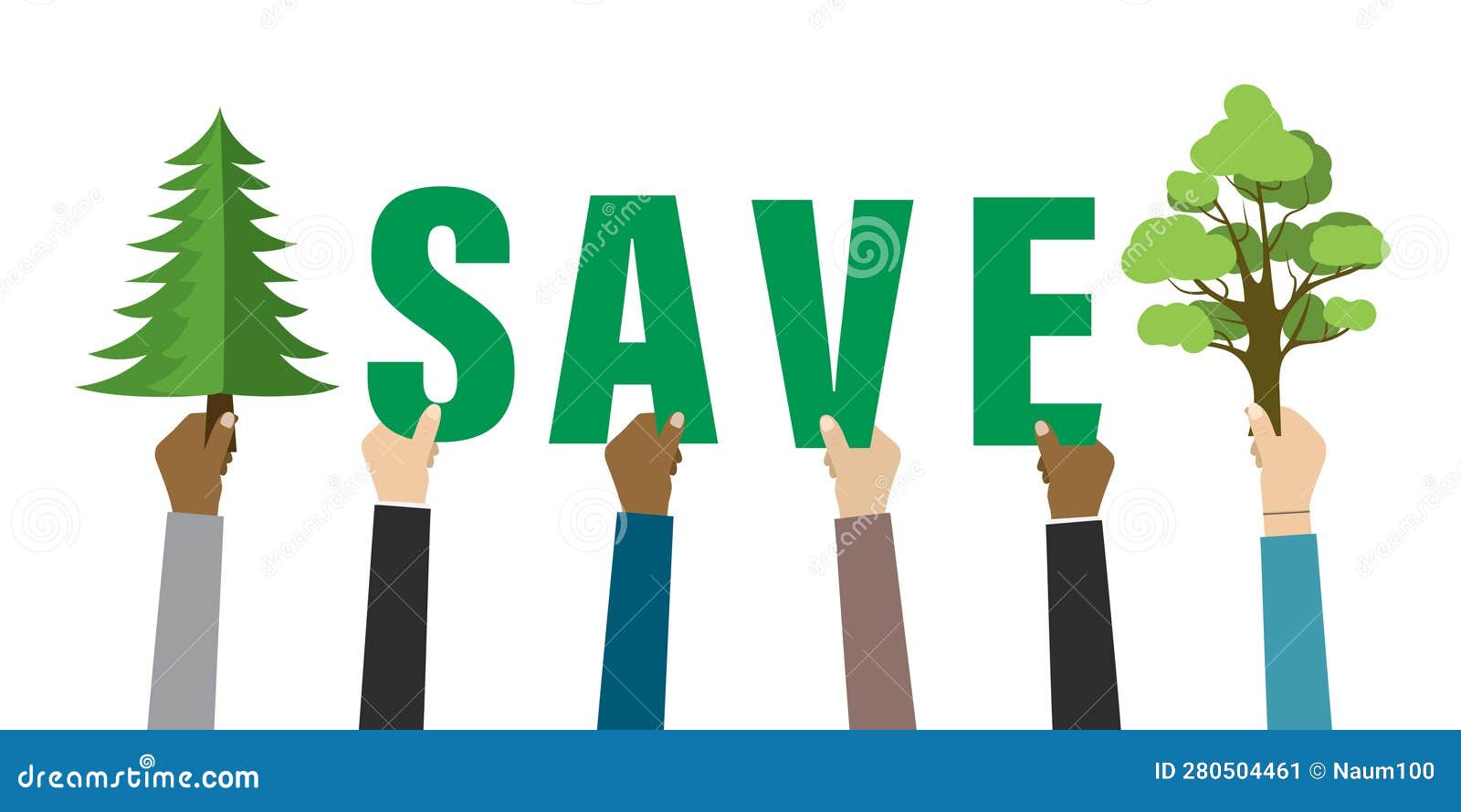 Various Hand Holding Trees and Text - Save. Conservation of Nature ...