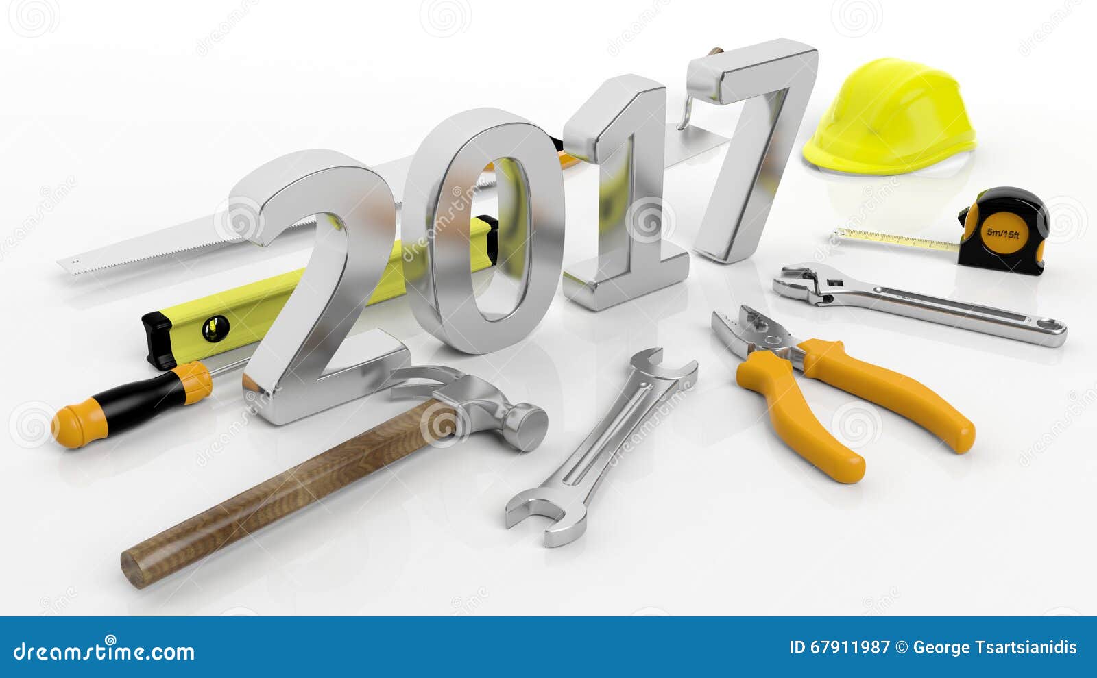 Various Hand Tools with 3D 2017 Text Stock Illustration - Illustration ...