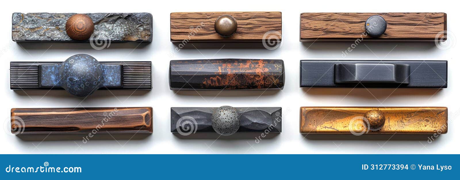 Various Handcrafted Wooden Knobs on a White Backdrop. Assorted Textures ...