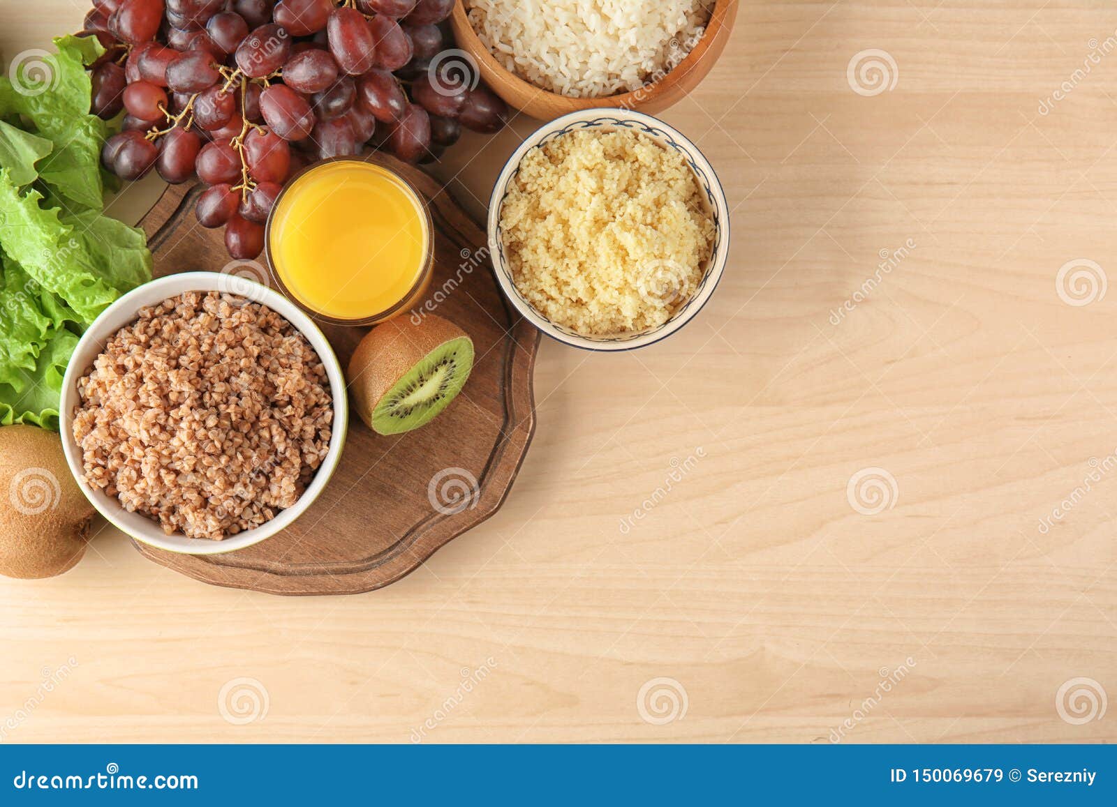 Various Healthy Food on Wooden Table Stock Image - Image of natural ...