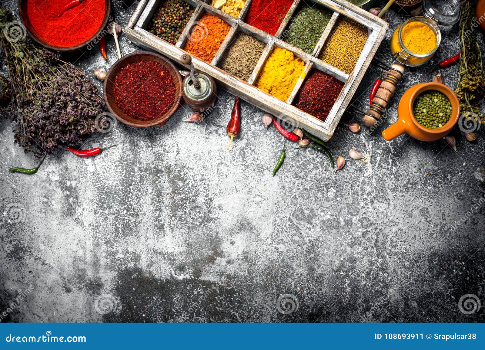 Various Herbs and Spices in a Special Box. Stock Image - Image of ...