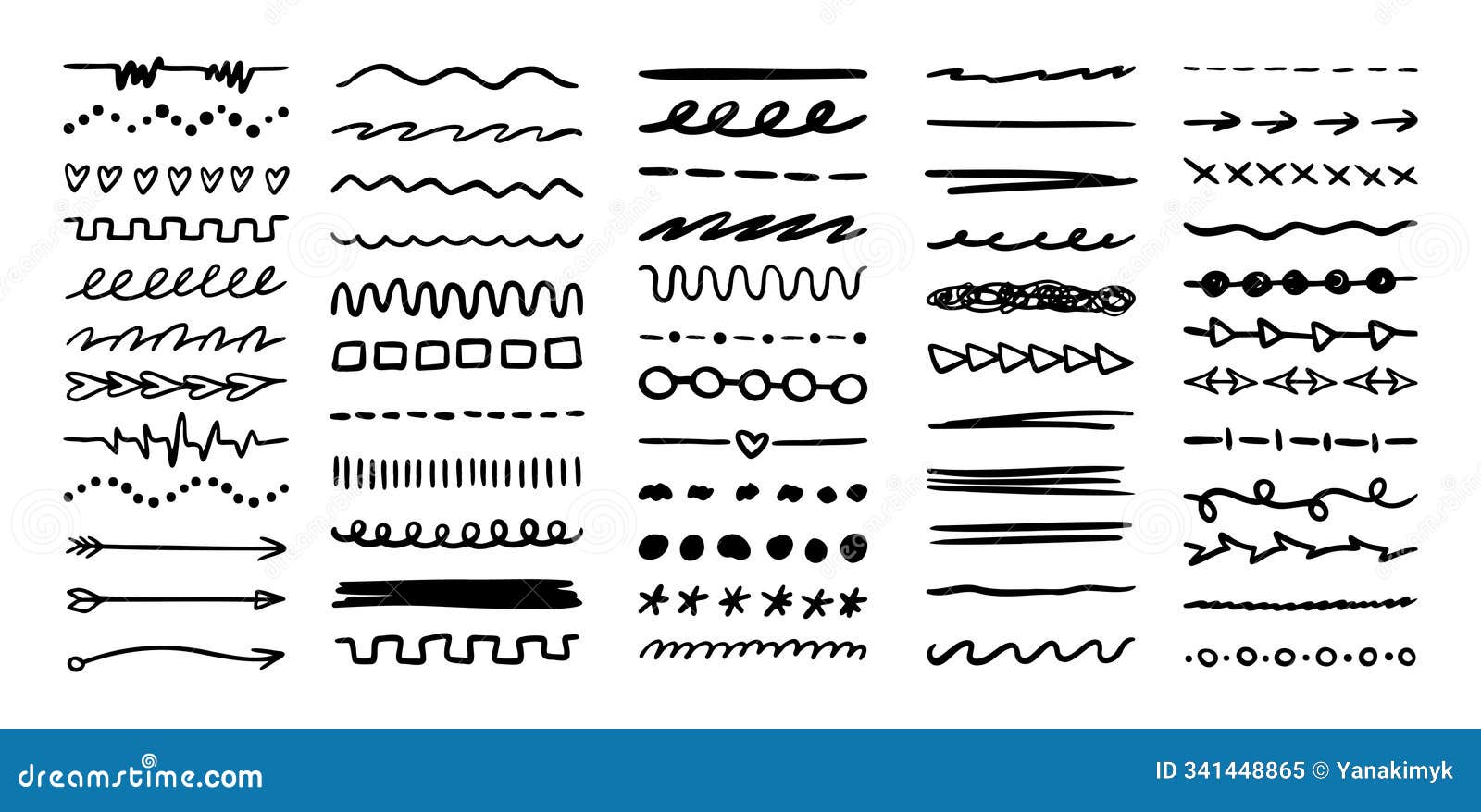 Various Highlighter And Underline Lines Set. Graphic Elements Drawing ...